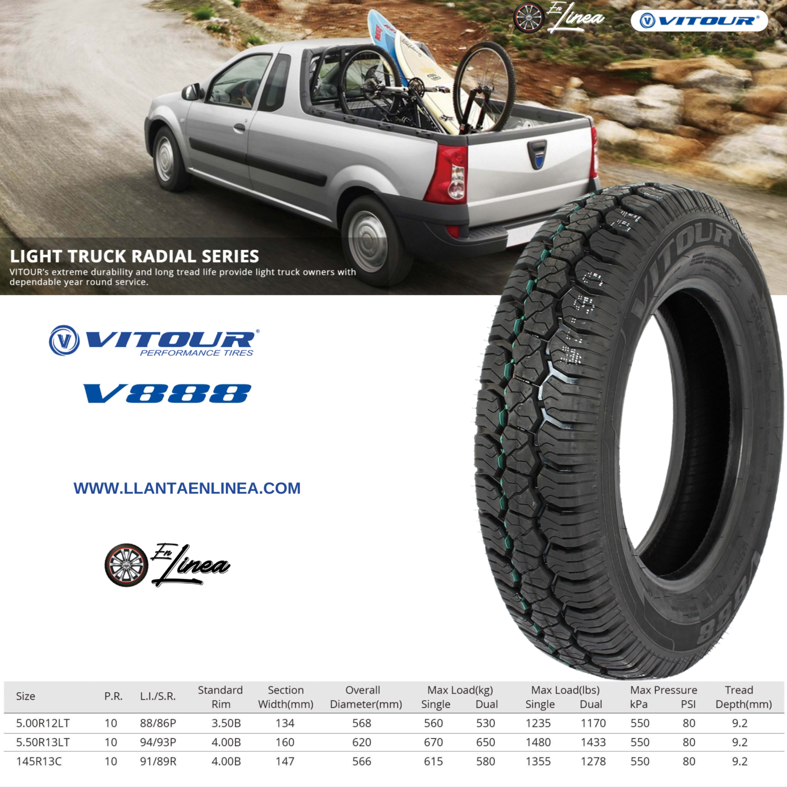 VITOUR 5.50R13 10PR 94/93P V888 - Llantaenlinea.com