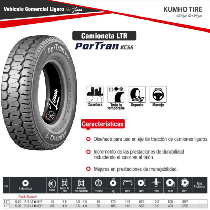 KUMHO 5.50R13 10PR 94/93P PORTRAN KC55 OE-PORTER - Llantaenlinea.com